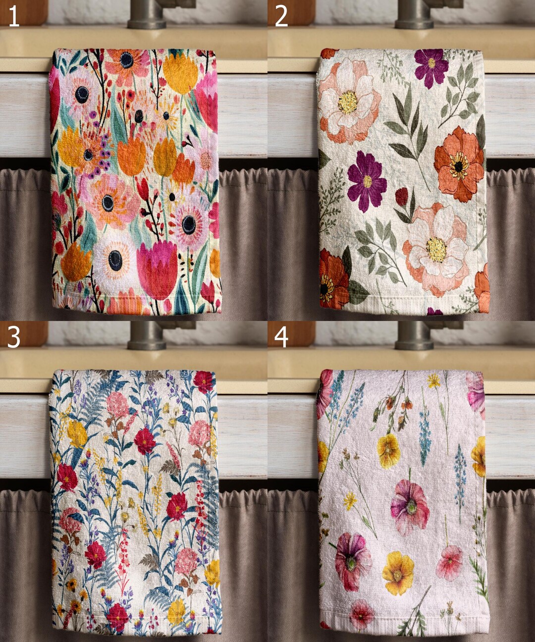 Floral Kitchen Towels, Modern Painting Floral Tea Towels, Colorful ...