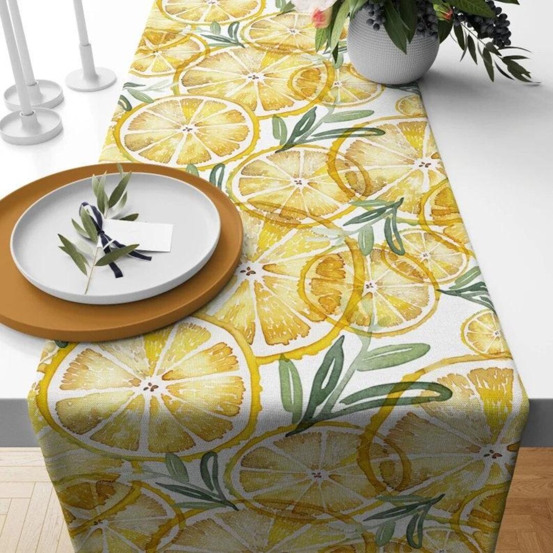 Lemon Table Runner, Yellow Fresh Lemon Decorative Table Runner, Lemon ...