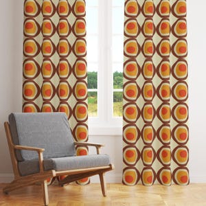 Retro Window Curtains, Mid Century Modern Grommet Curtain, 70s Colorful ...