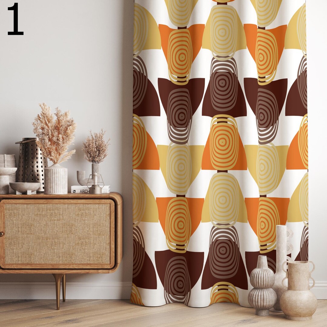 Mid Century Modern Curtain Panels, Retro Curtains, Hippie Retro Window Curtain, Abstract Retro ...