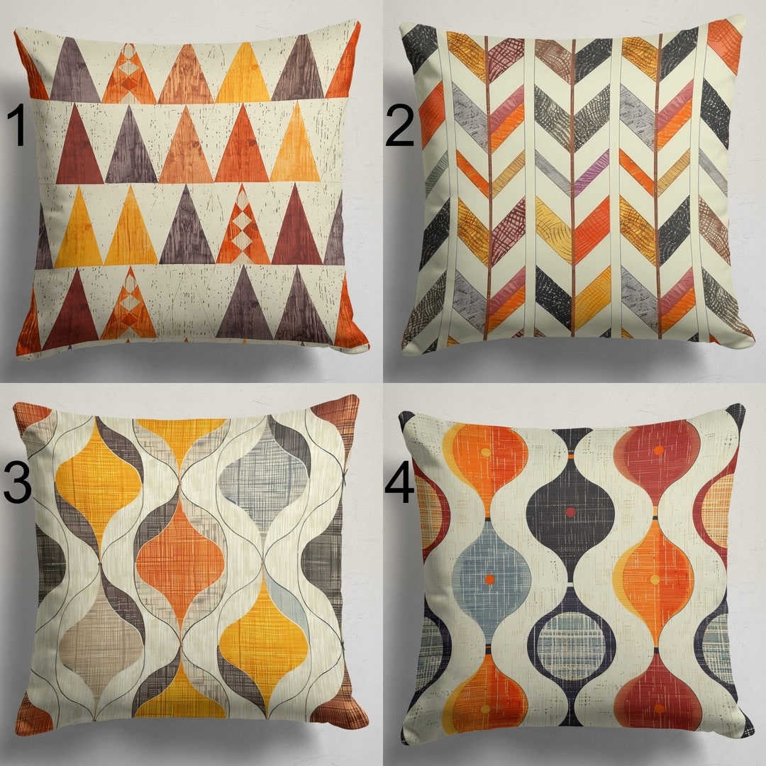 Retro 70s Pillow Covers, Retro Pillowcase, Mid Century Modern Abstract ...
