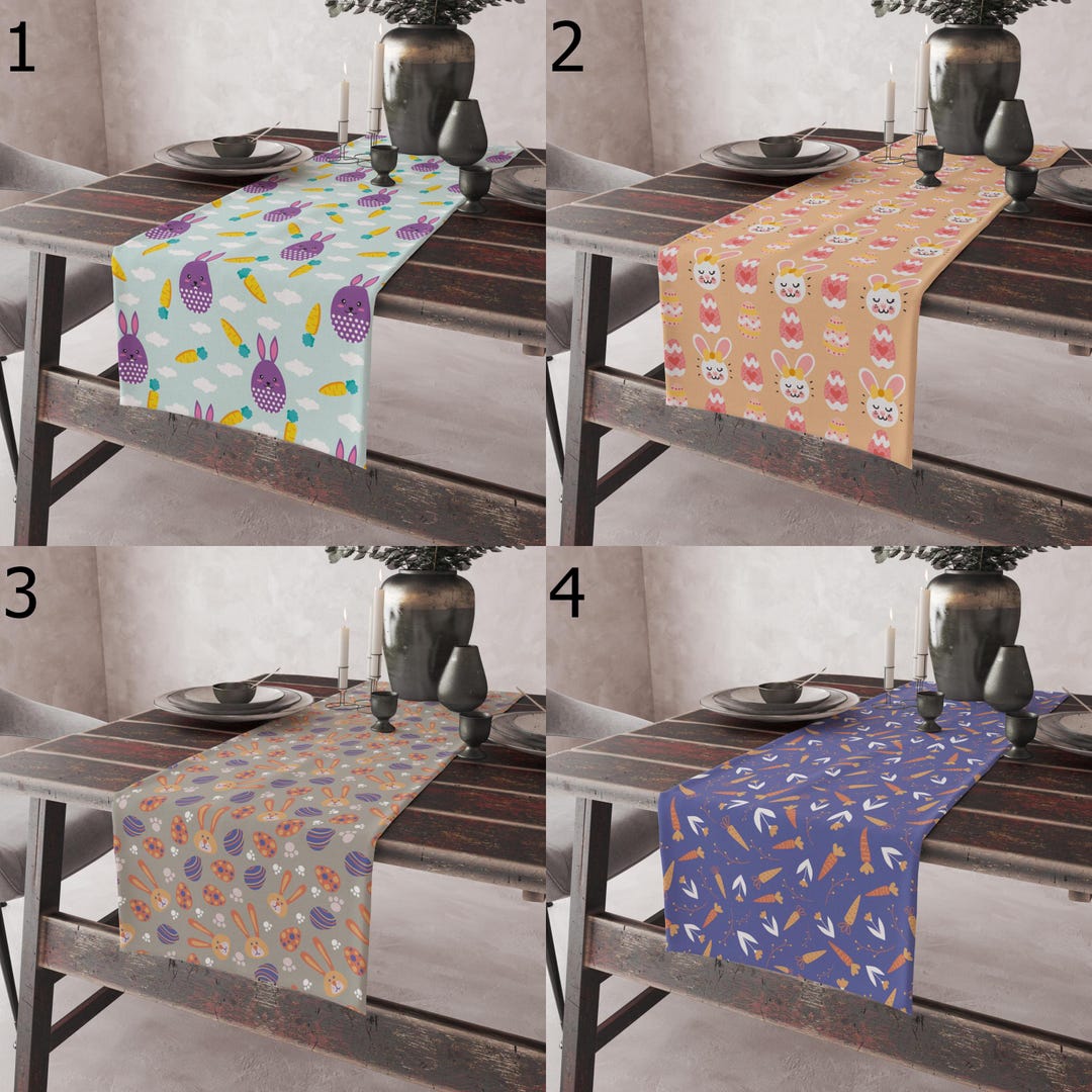 Easter Bunny Table Runners, Happy Easter Table Runners, Easter Coffee Table Runner, Cute Bunny ...