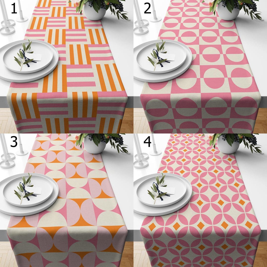 Pink Orange Retro Table Runner, 70s Retro Table Runner, Retro Geometric ...