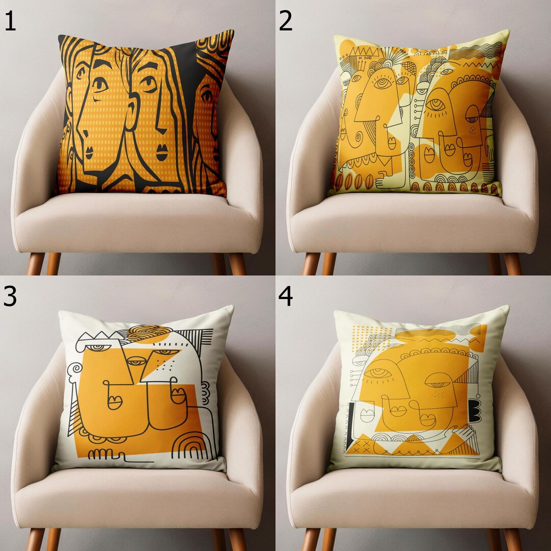 Hand Drawing Face Line Abstract Pillow Cover, Abstract Face Pillowcase ...