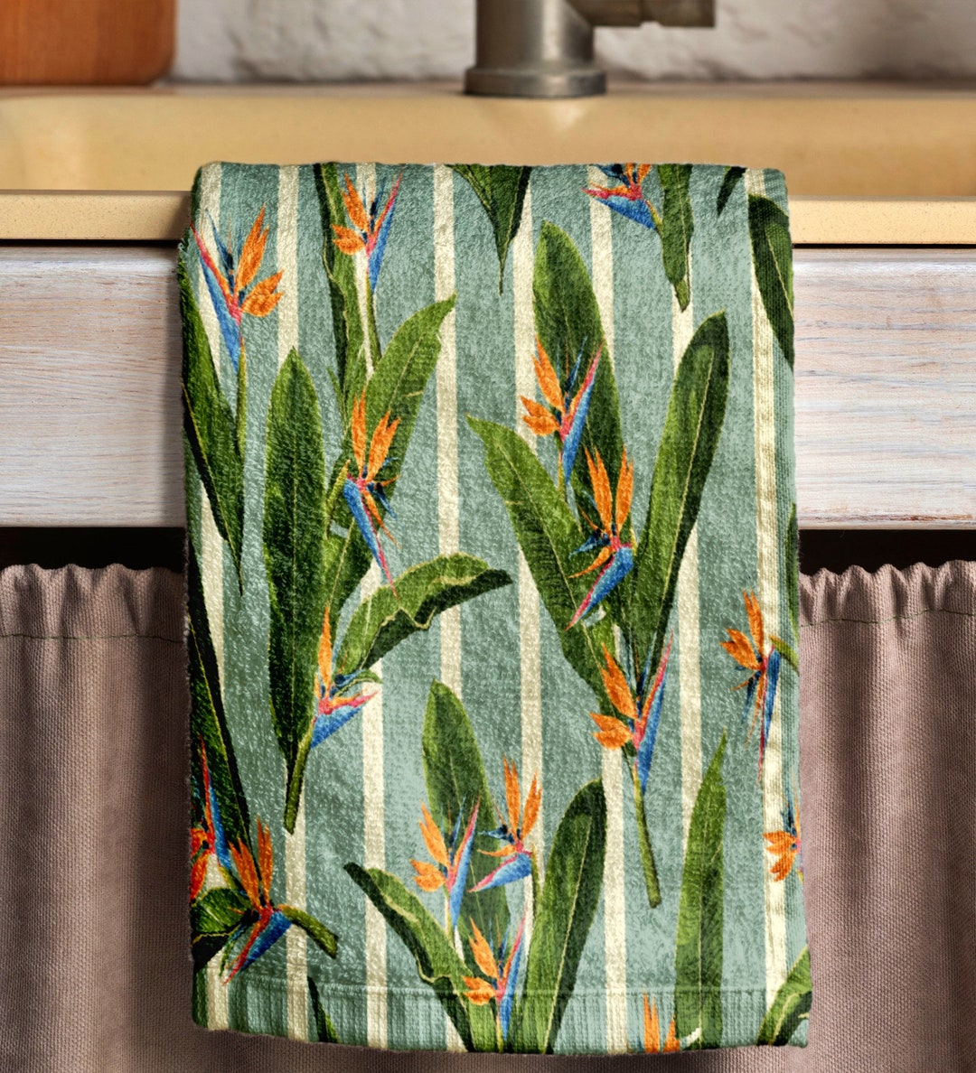 Floral Tea Towels, Bird of Paradise Tea Towels, Tropical Flowers Dish ...