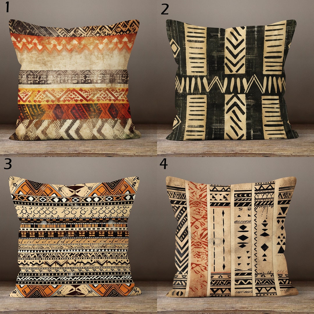 African Mudcloth Pillow Covers, Ethnic Tribal Cushion Covers, African ...