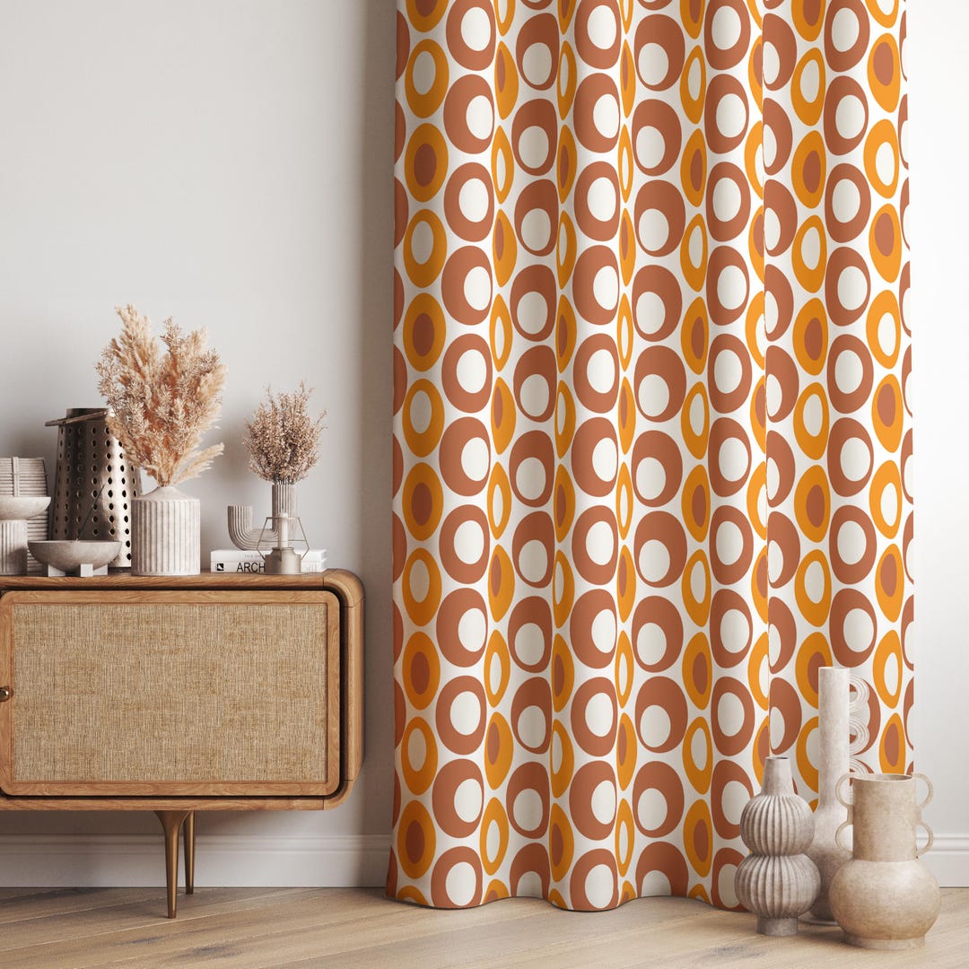 Retro 70s Orange Curtains, Retro Abstract Curtain Panels, Modern Art ...