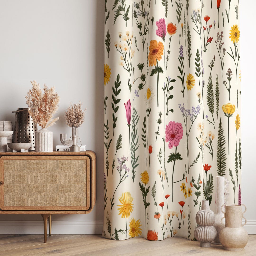 Wildflowers Curtains, Modern Vintage Floral Curtains, Farmhouse Floral ...