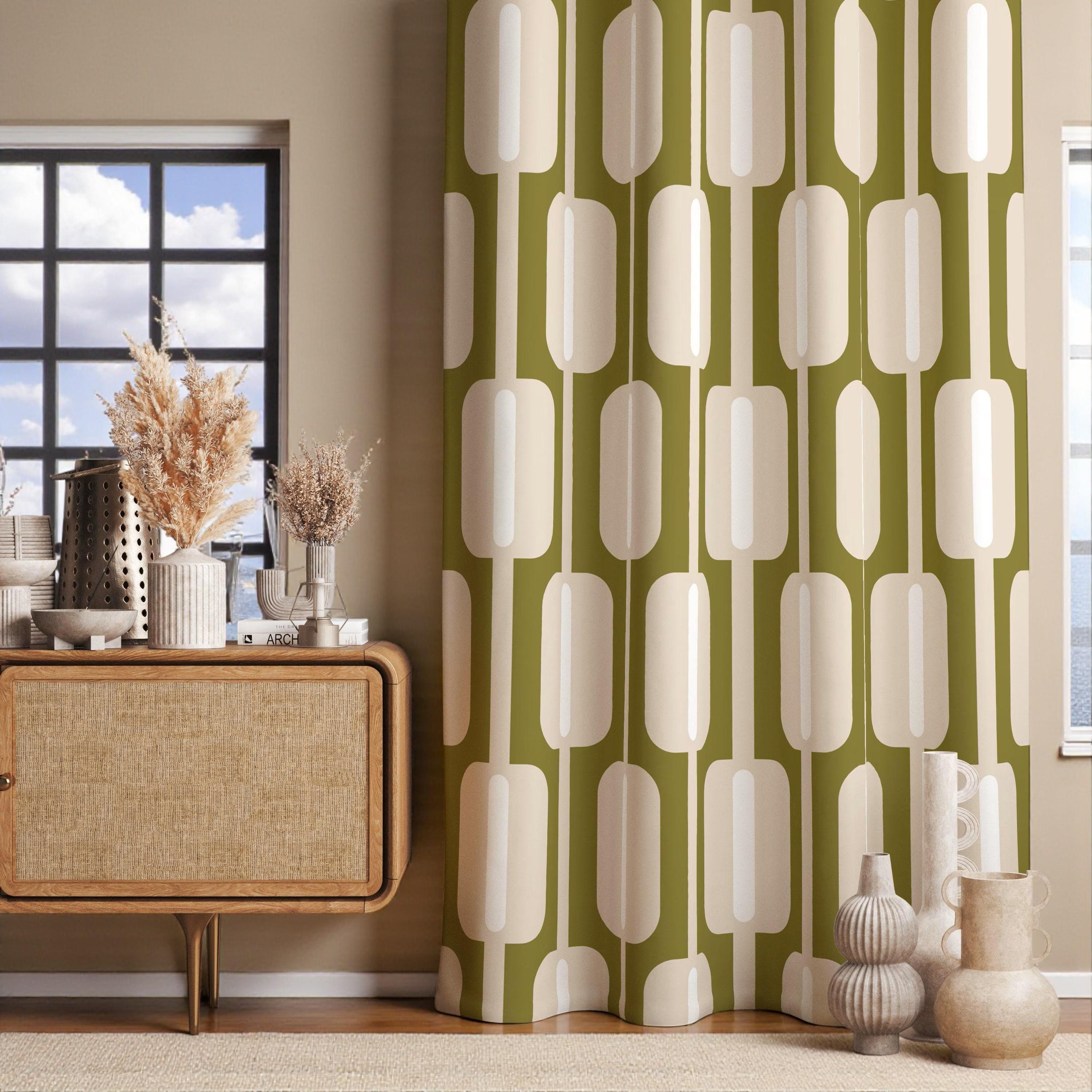 Retro 70s Curtains, Mcm Curtain Panels, Modern Art Deco Style Curtain ...