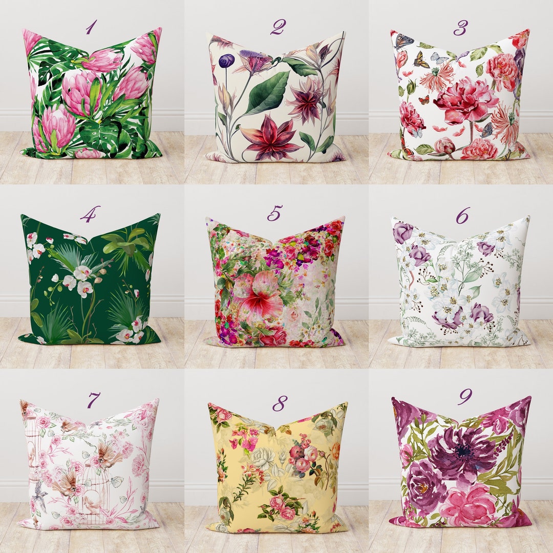Floral Throw Pillow Cover, Floral Pillow Cover, Flowers Cushion Cover ...