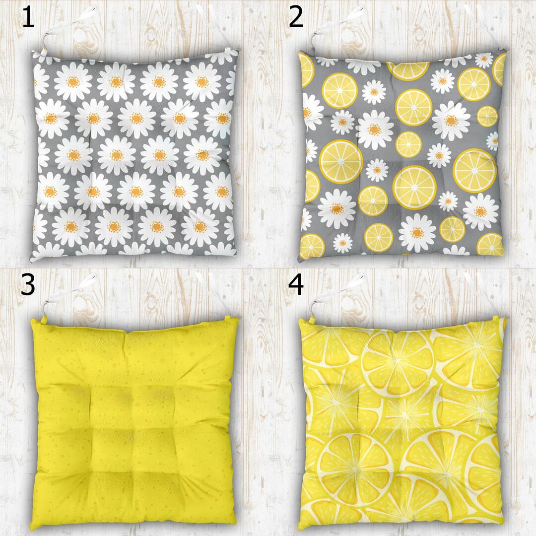Vibrant Colors Lemon Print Chair Cushion, Lemon Chair Pads, Yellow ...