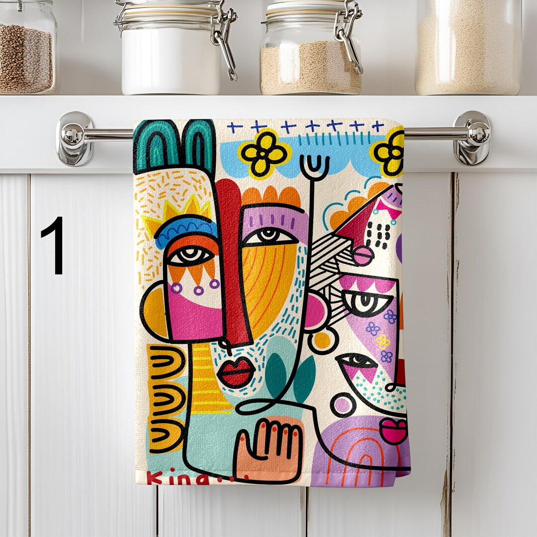 Modern Abstract Tea Towels, Abstract Face Lines Dish Towel, Modern Art ...