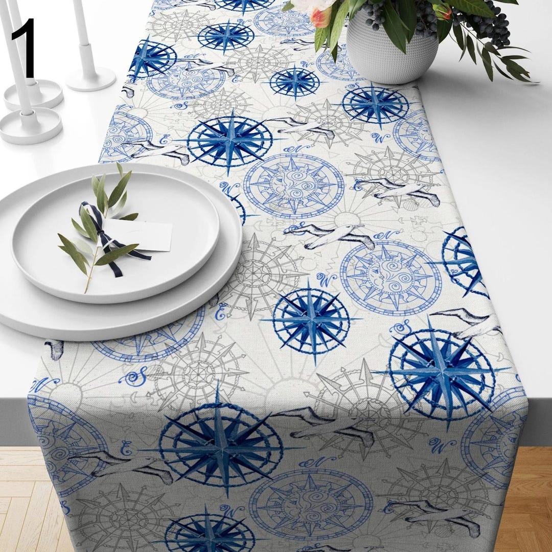 Anchor Table Runner, Nautical Table Runner, Navy Blue Anchor Table ...