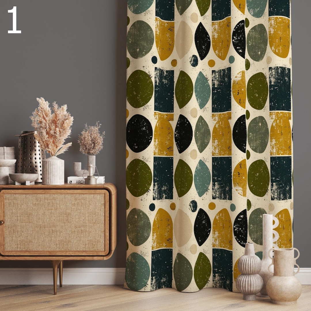 Retro Vintage Style Curtains, 70s Retro Grommet Drapes, 70s Boho ...