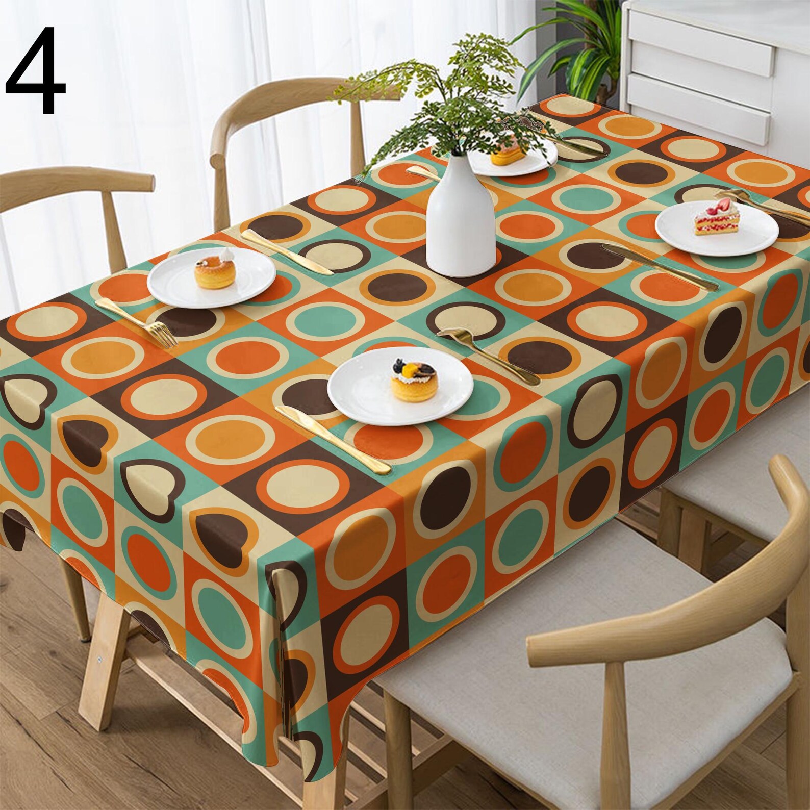 Toalha de mesa estilo meados do século XX, toalha de mesa boho abstrata ...