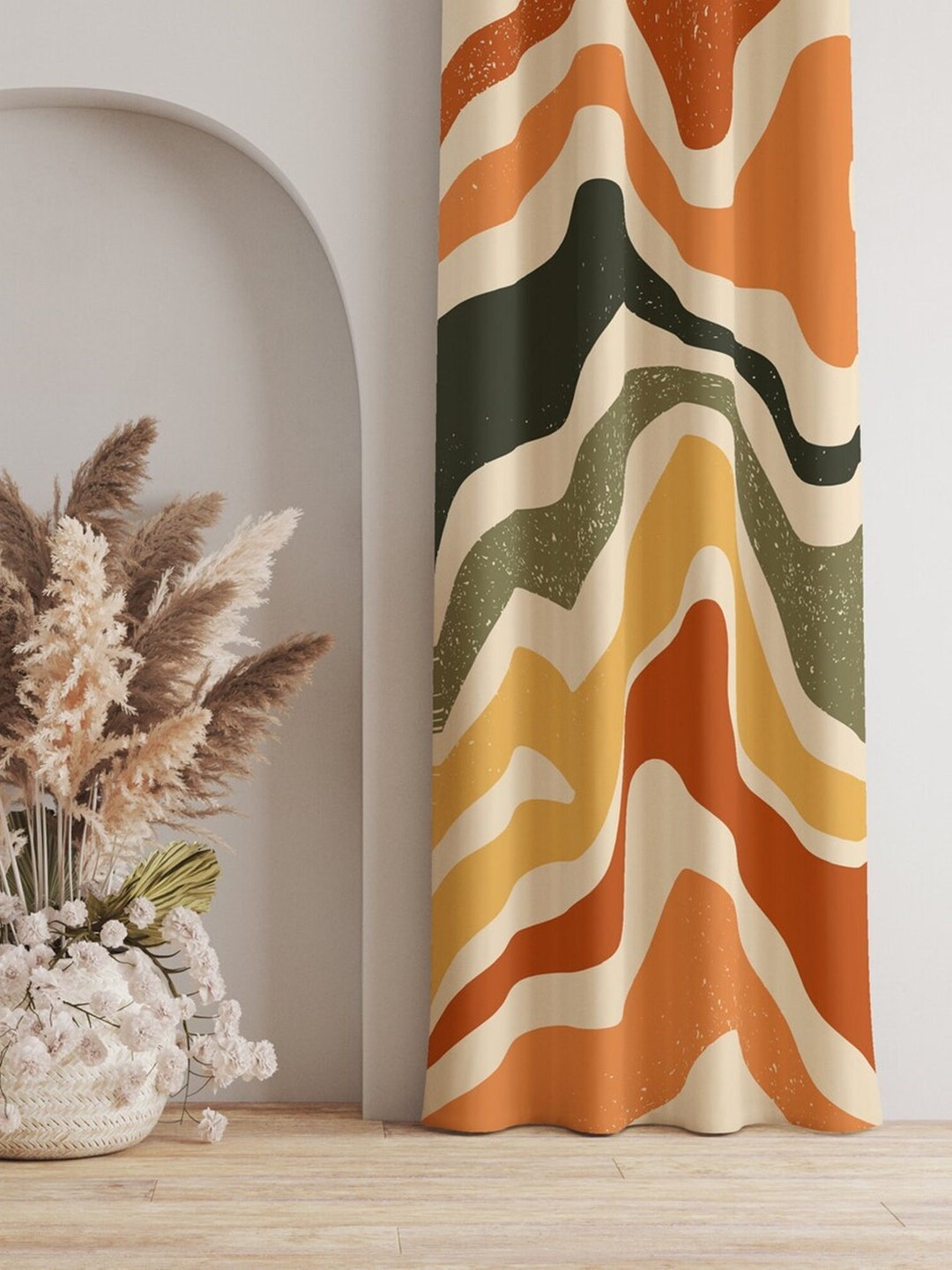 Mid Century Modern Curtain Panels, Retro Curtains, Hippie Retro Window Curtain, Abstract Retro ...