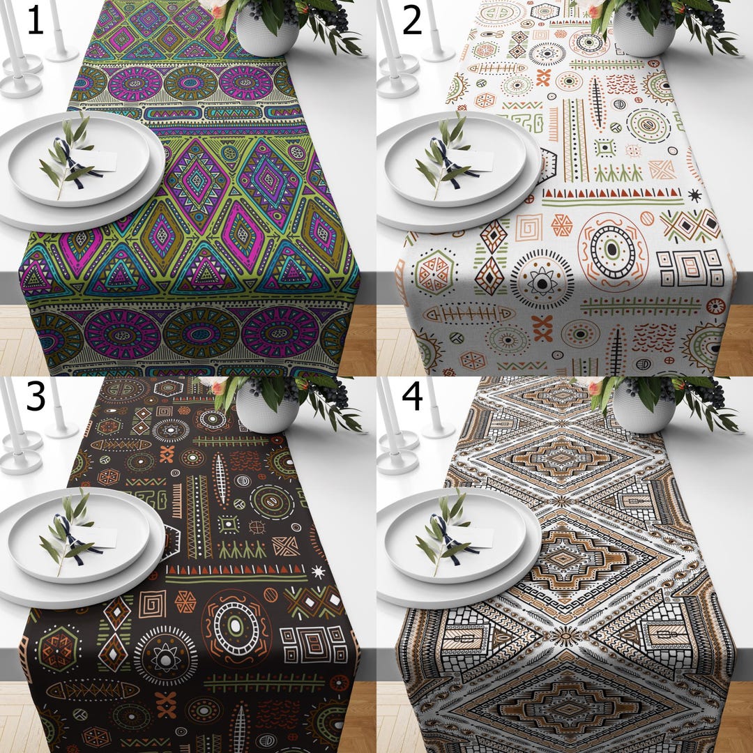 Ethnic Print Table Runner, Tribal Style Table Runners, Aztec Ethnic ...