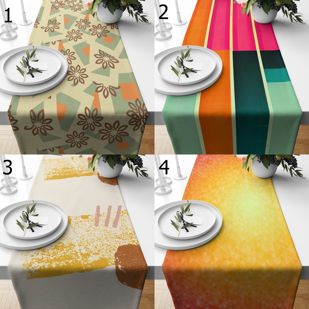 Retro Table Runner, Orange Retro Table Runner, Mid Century Modern Table ...