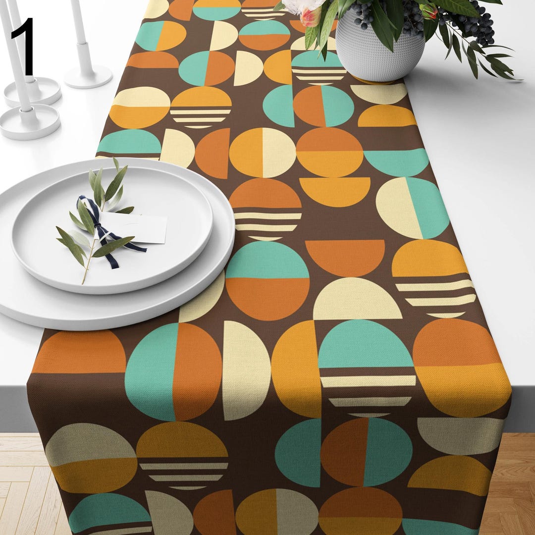 Mid Century Modern Bauhaus Table Runner, Retro Colourful Table Runner ...