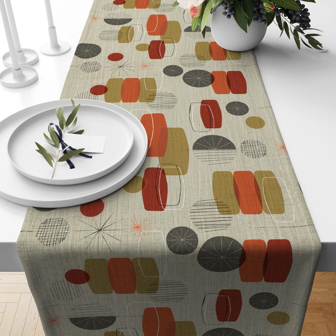 Retro Table Runner, Mid Century Table Runner, Geometric Retro Print ...