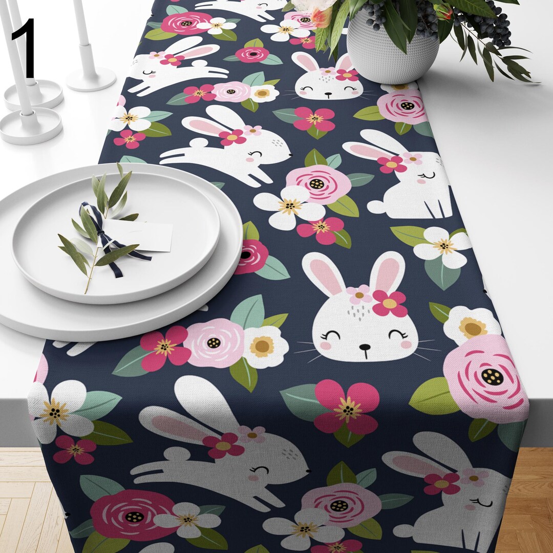 Bunny Floral Table Runner, Easter Floral Table Decor, Easter Runner ...