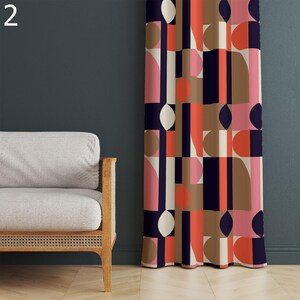 Abstract Retro Style Living Room Curtain, Mid Century Modern Curtain Panels, Boho Curtains ...