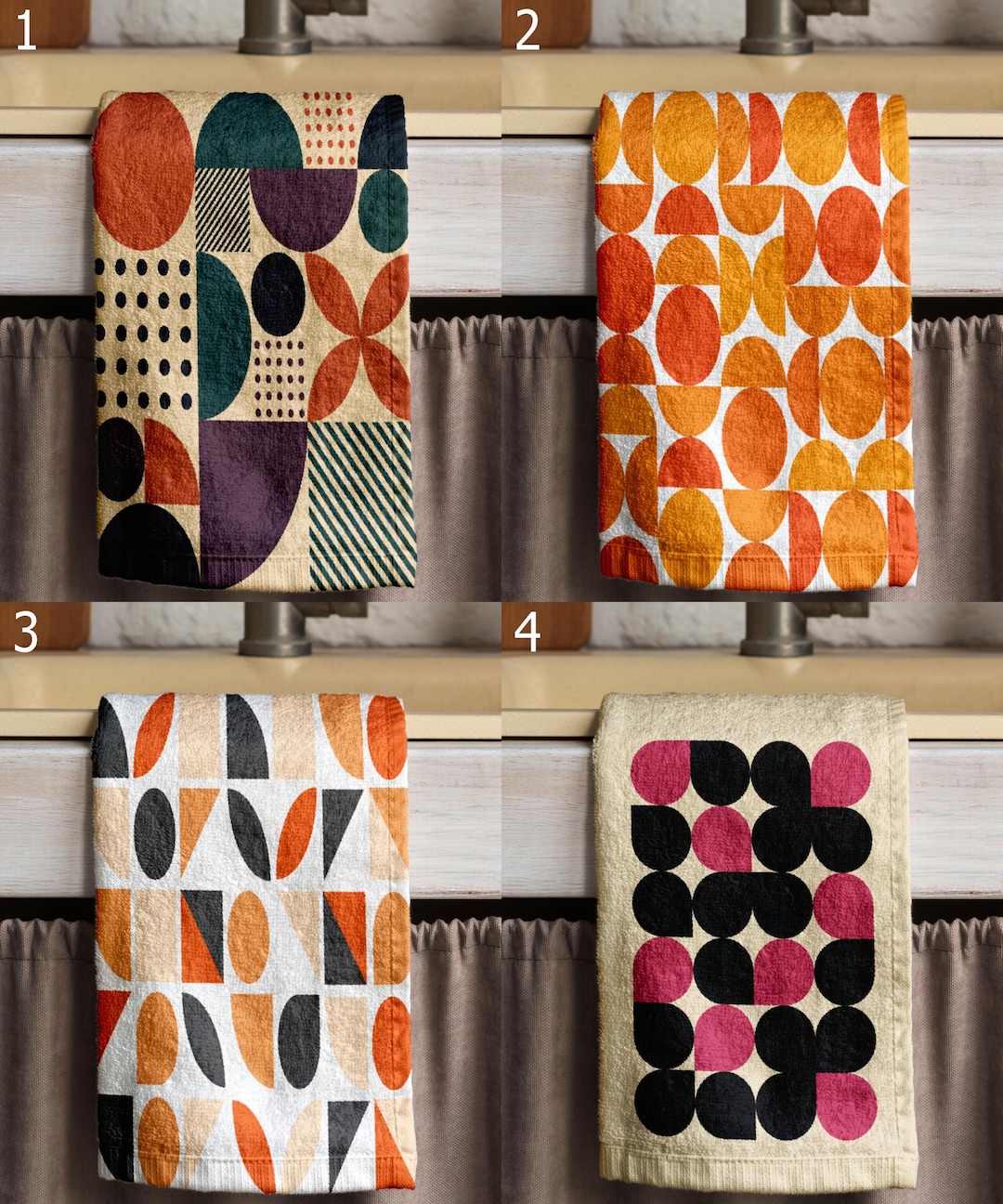 Retro Geometric Kitchen Towel, Mid Century Modern Bauhaus Design Tea ...