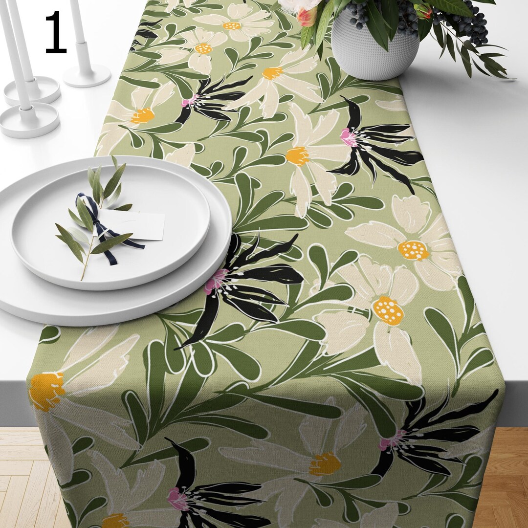 Floral Coffee Table Runners, Colorful Flowers Runners, Spring Wildflowers Table Runners, Wild ...