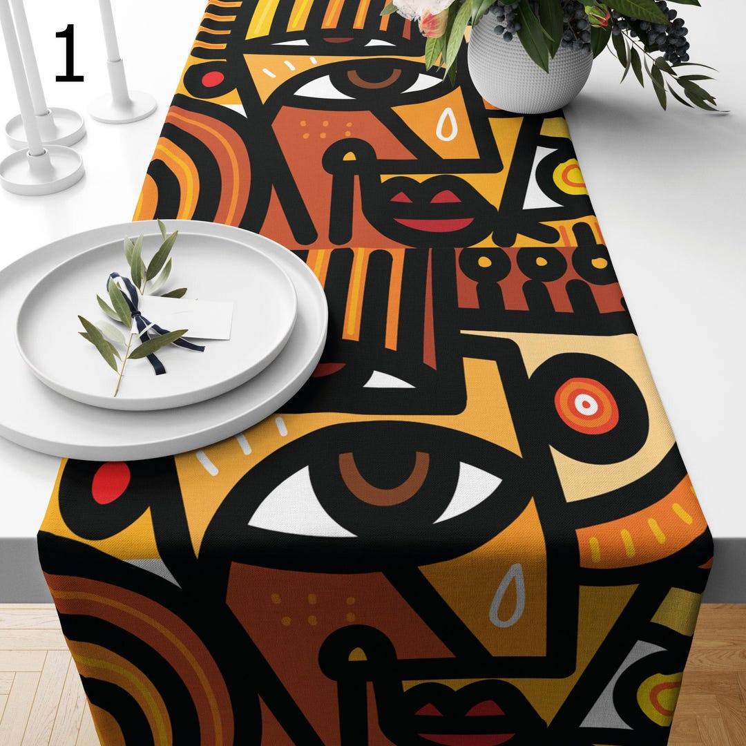 Modern Boho Abstract Face Runners, Face Line Abstract Coffee Table ...