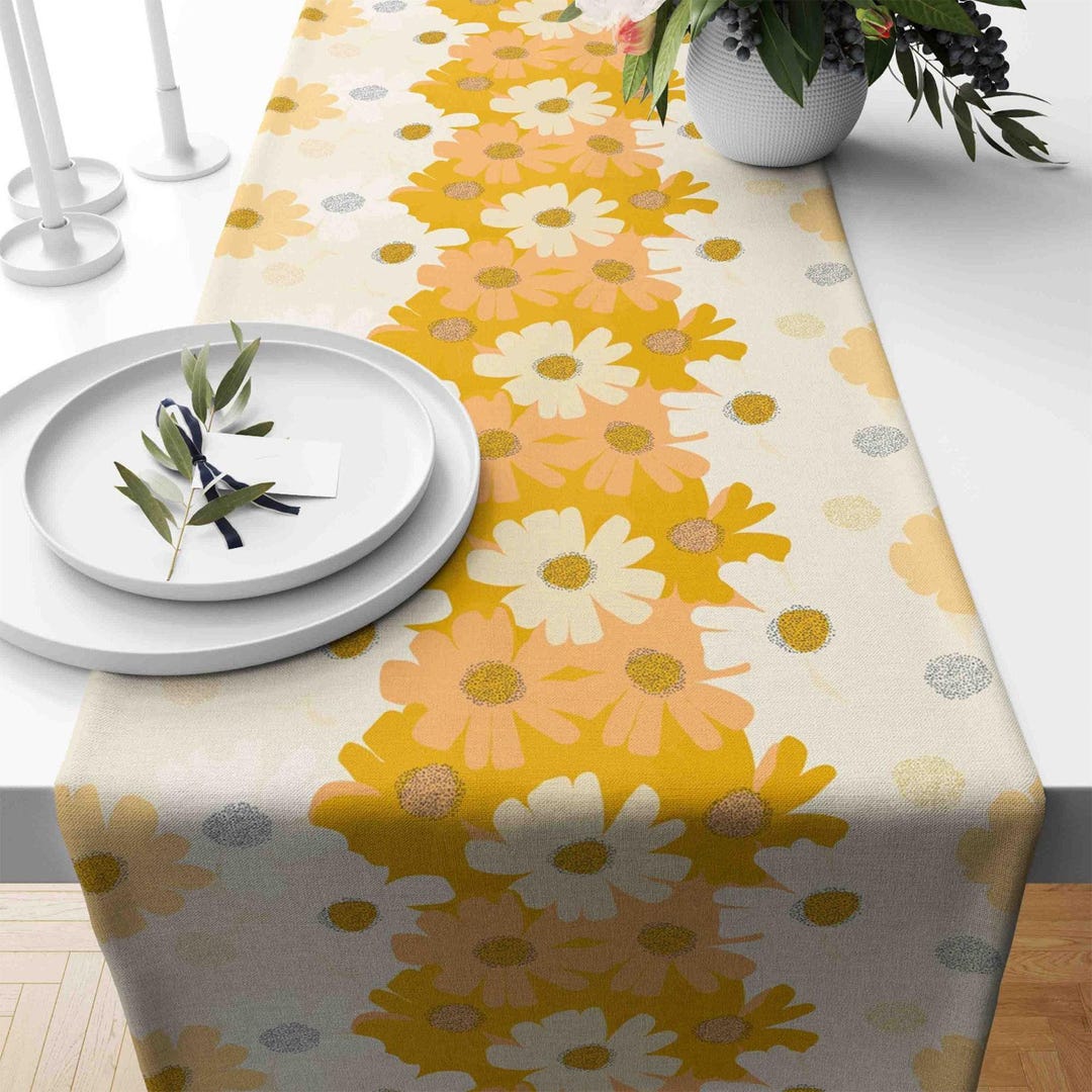 Daisy Flowers Table Runners, Spring Floral Table Runner, Floral Table ...