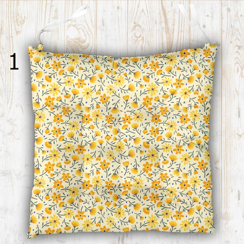 Farmhouse Flowers Chair Cushion With Ties, Floral Seat Pads - Etsy UK