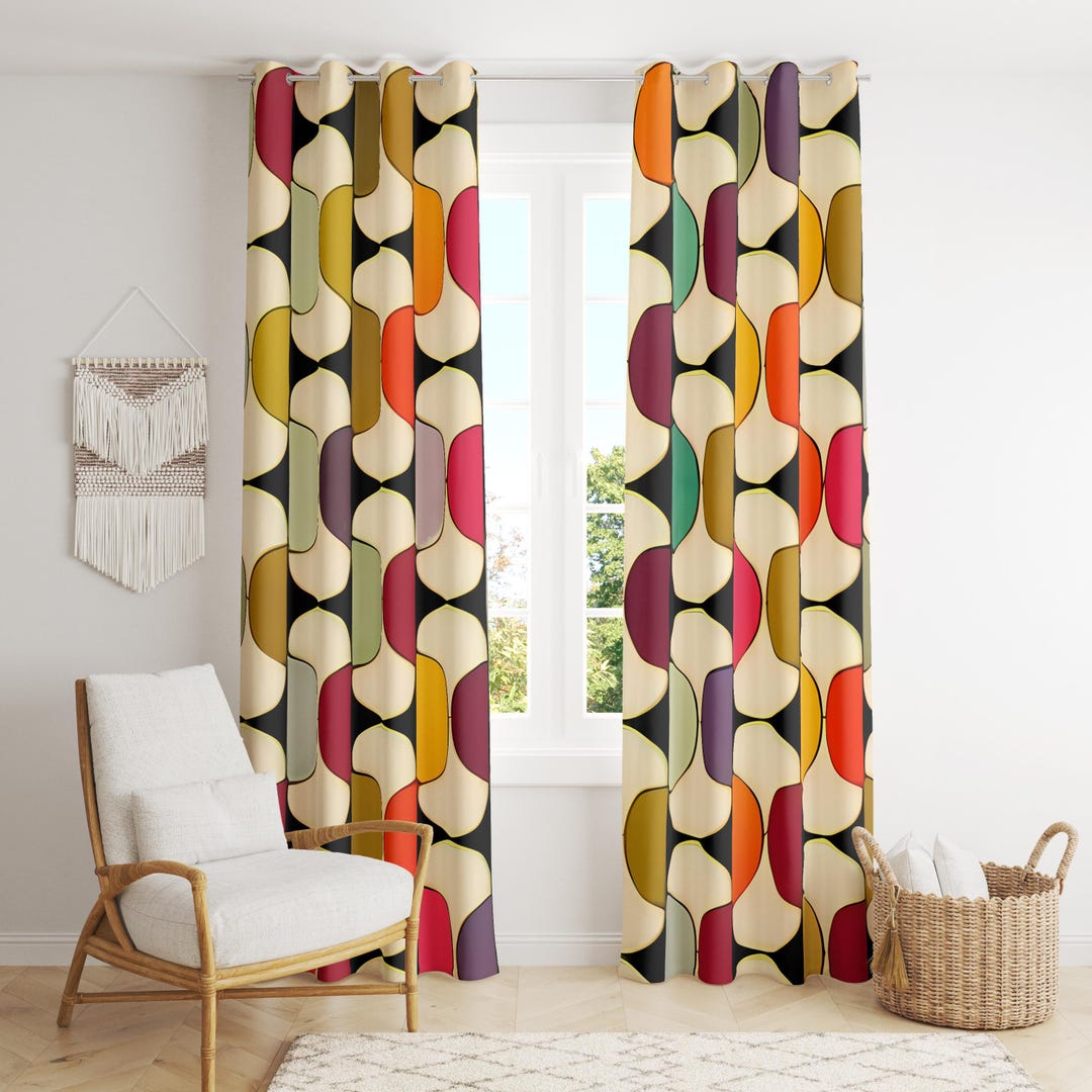 Retro Curtains, Mid Century Window Curtains, 70s Retro Blackout Curtain ...