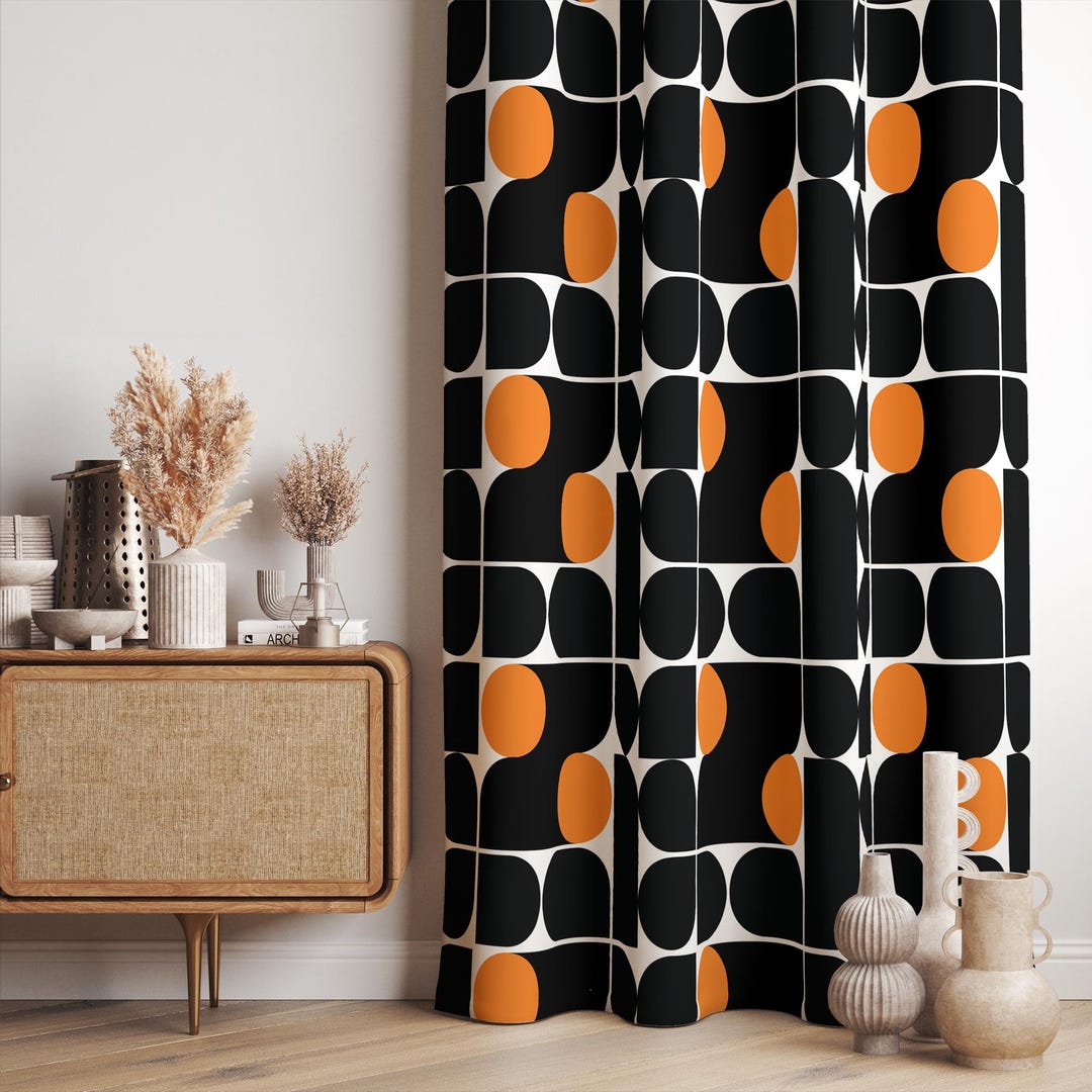 Retro Bauhaus Curtains, Mid Century Modern Curtain Panels, 70s Retro ...