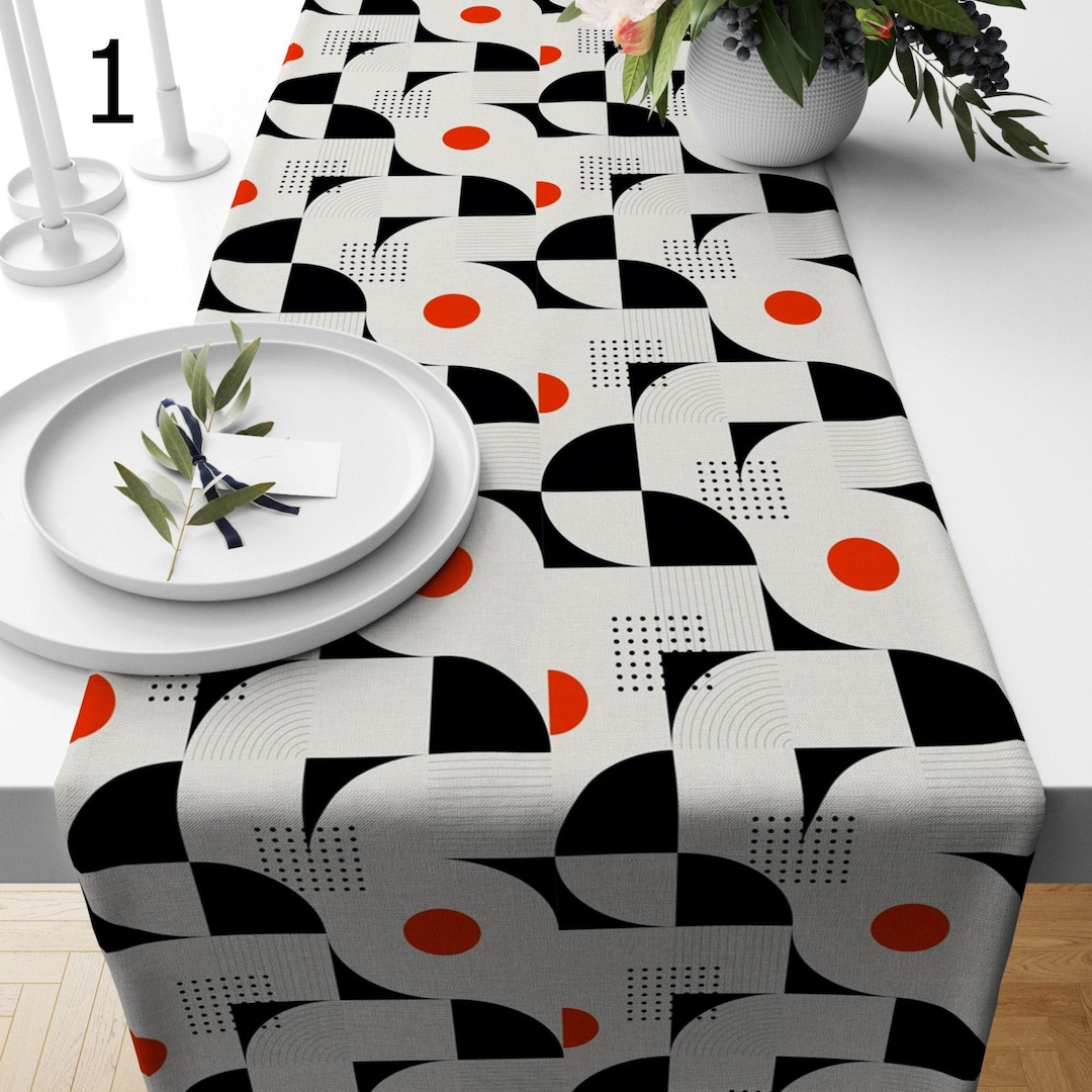 Mid Century Bauhaus Table Runner, Retro Abstract Table Runner, 70s ...
