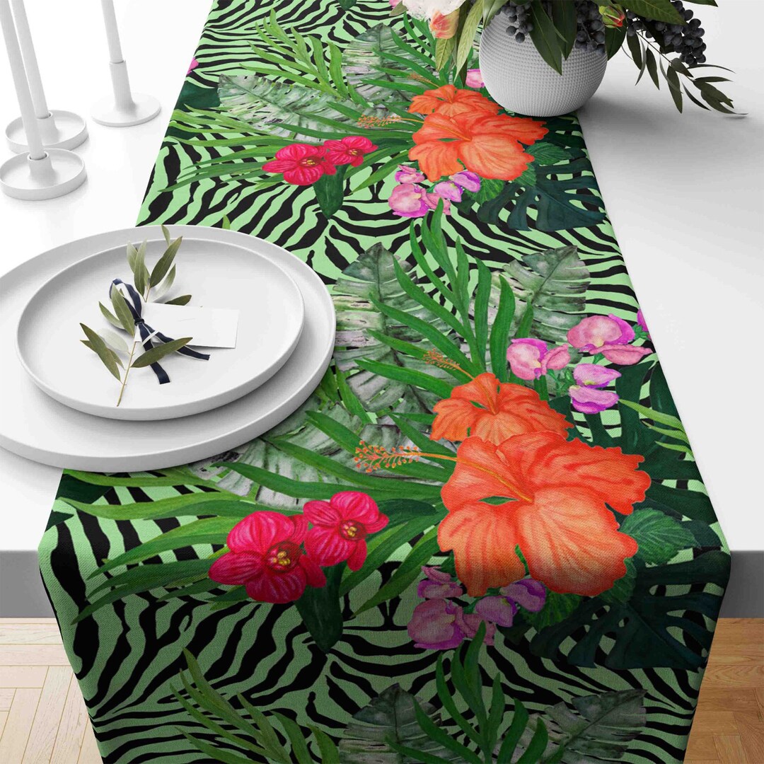 Tropical Leaf Table Runner, Exotic Leaves Table Runner, Palm Leaf Table ...