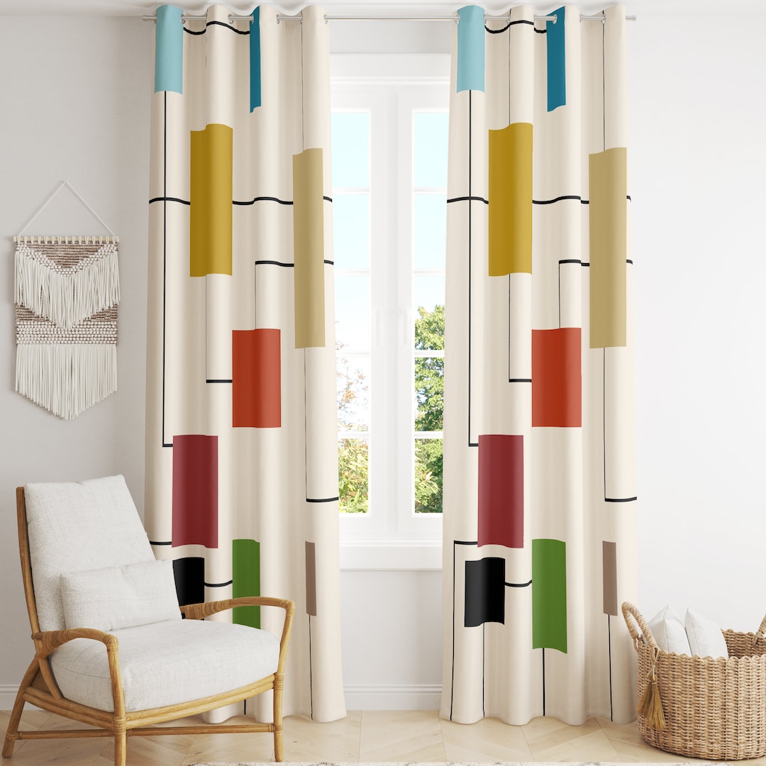 Modern Minimalist Curtains, Geometric Curtain, Retro Printed Curtains ...