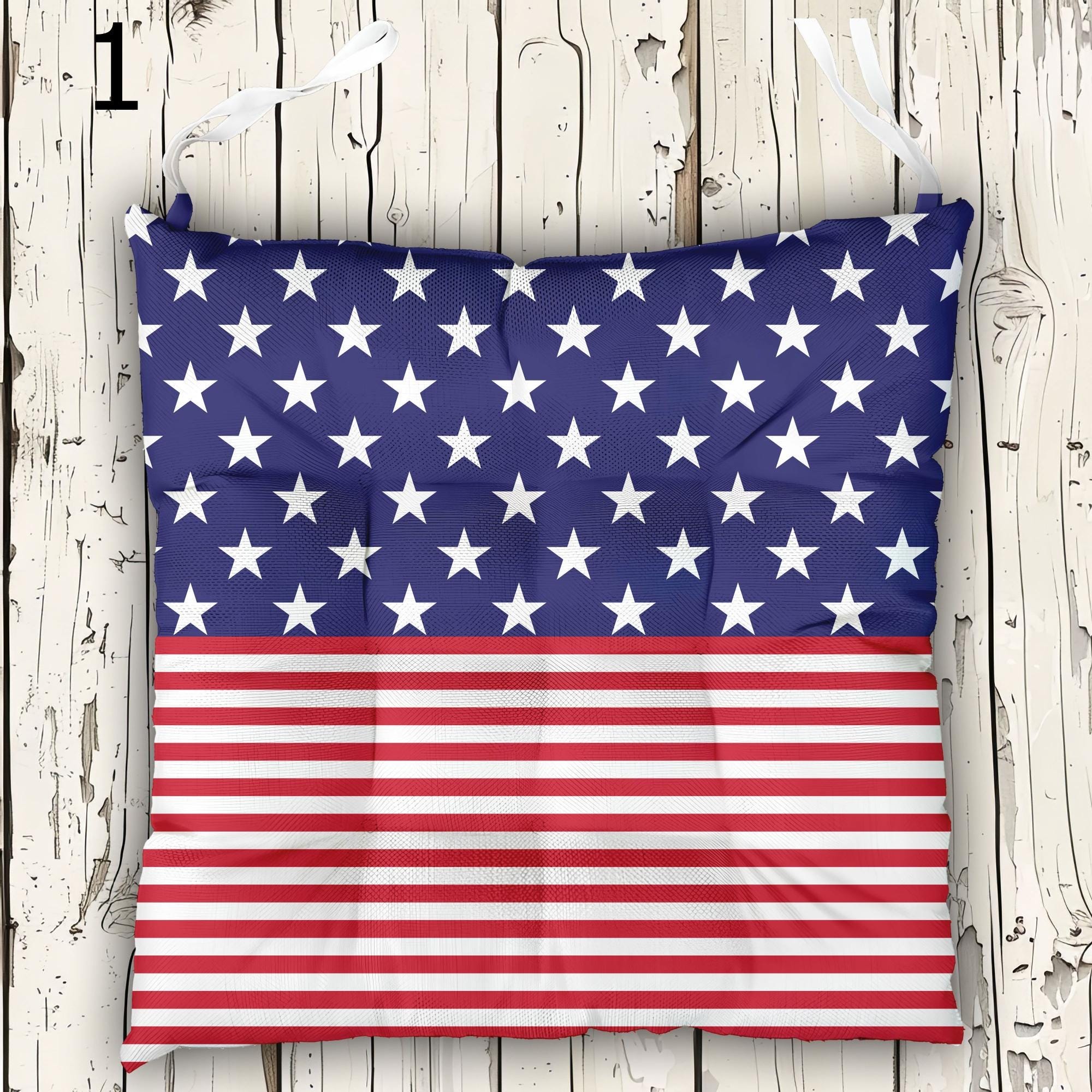 American Flag Stars Outdoor Indoor Chair Cushion With Ties, 4th July ...