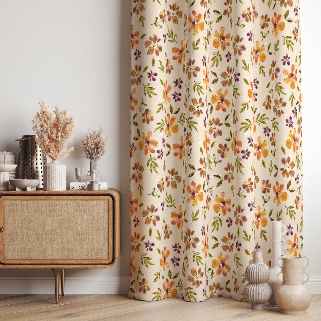 Modern Vintage Floral Curtain Panels, Farmhouse Floral Printed Curtain ...