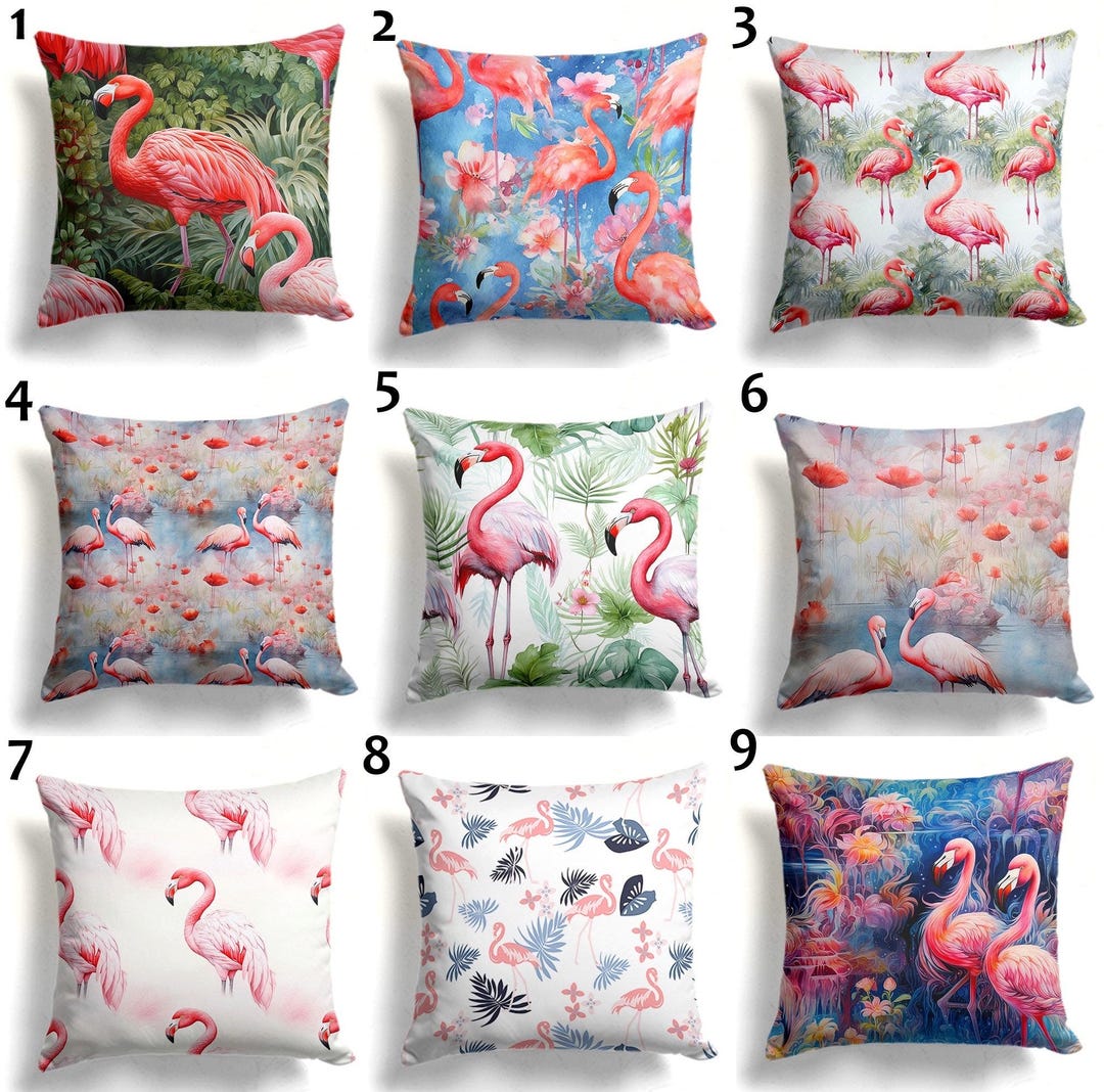 Flamingo Pillow Cover, Tropical Birds Throw Pillow Covers, Exotic Birds ...