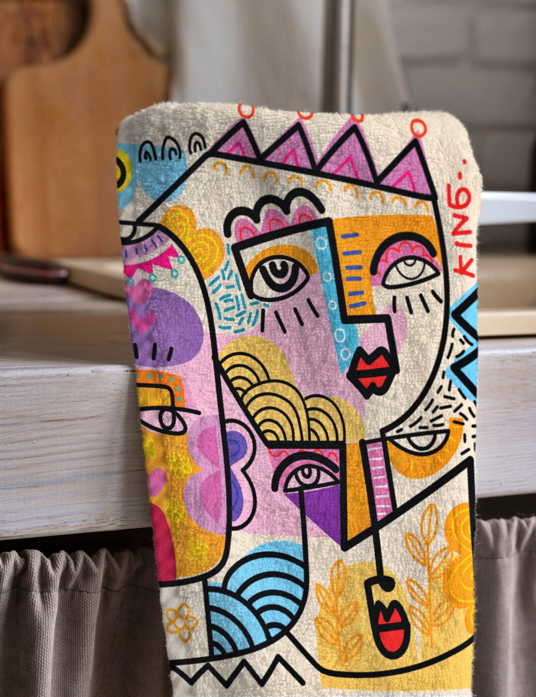 Modern Abstract Tea Towels, Abstract Face Lines Dish Towel, Modern Art ...