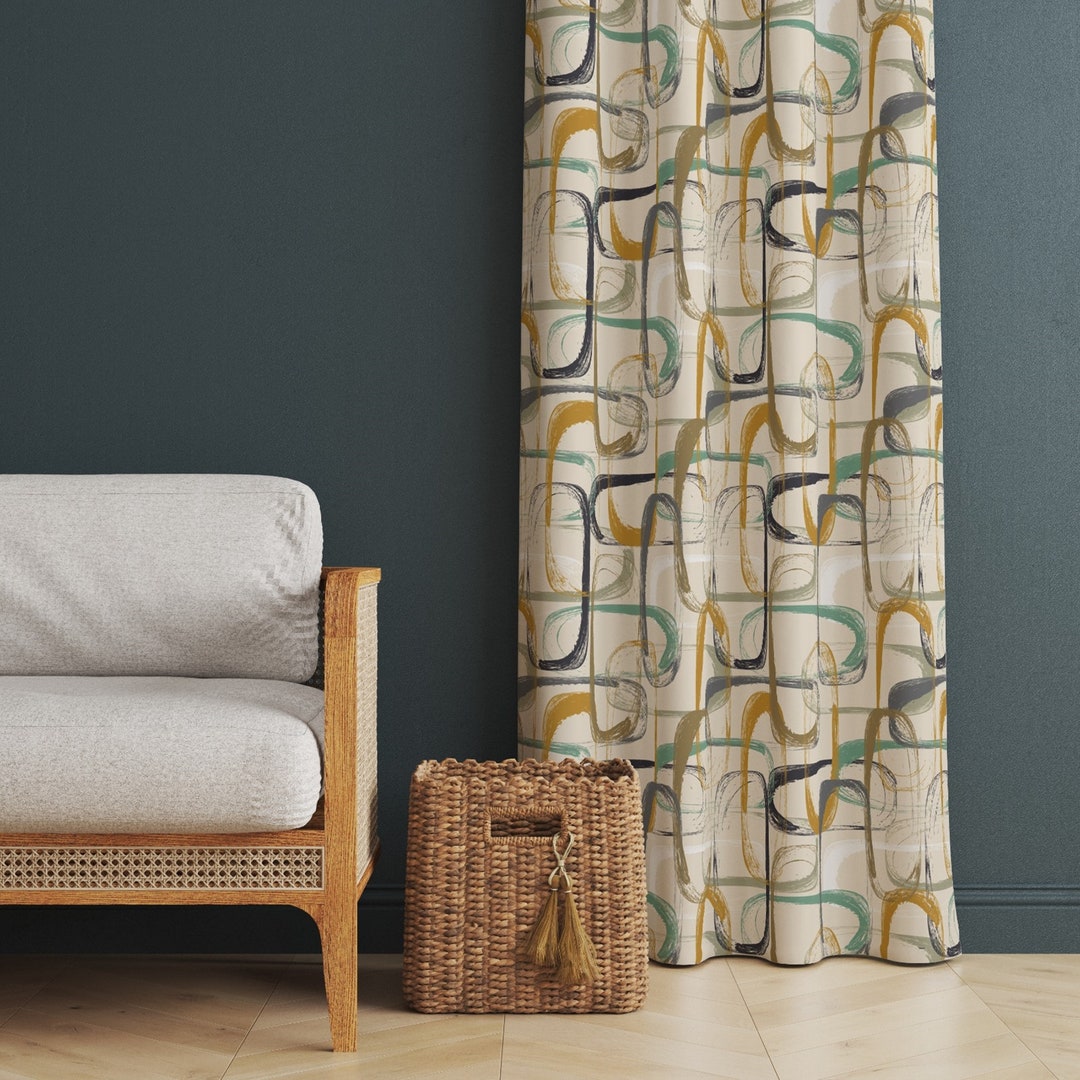 Retro Curtains, Mid-century Modern Art Style Curtain, Retro Abstract ...