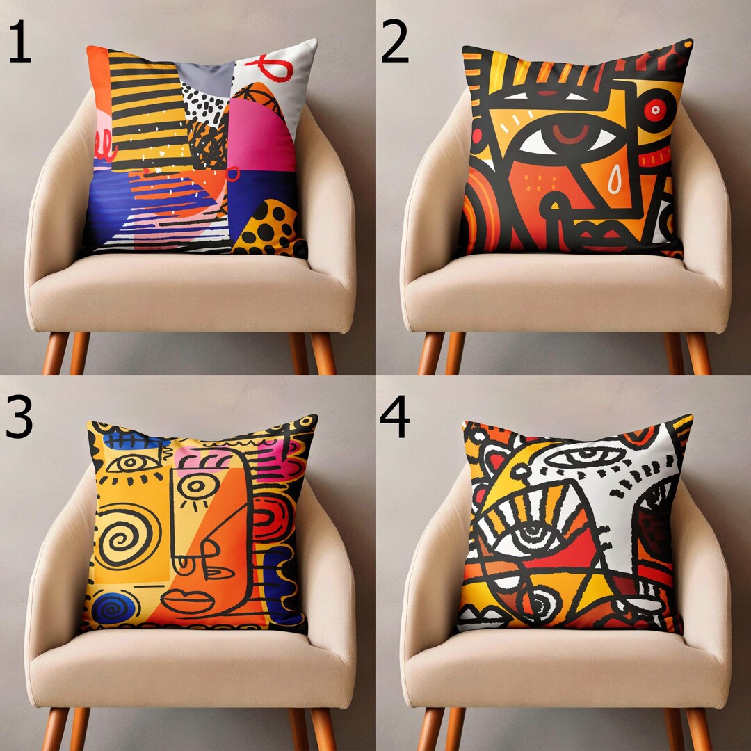Modern Abstract Arts Cushion Cover, Modern Abstract Face Line Art ...