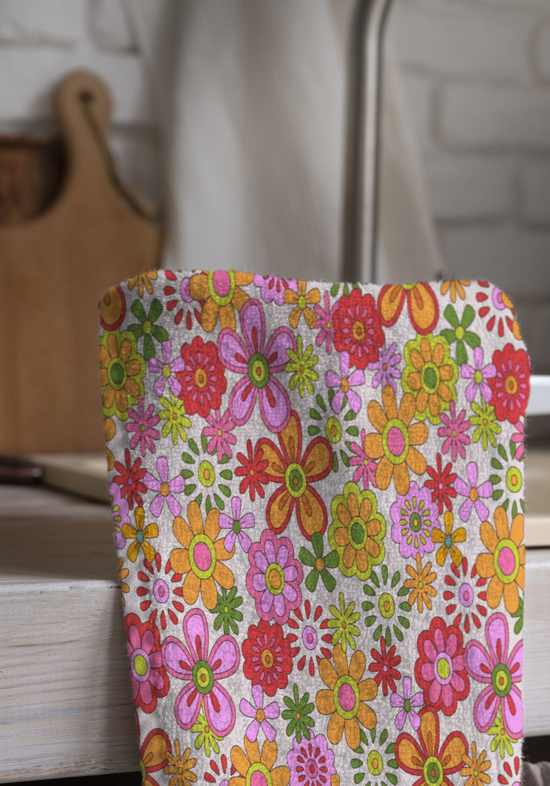 Retro Tea Towels, Retro Mcm Dish Towel, 70s Flowers Tea Towels, Mid ...