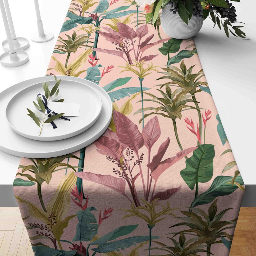 Palm Leaf Table Runner, Bird of Paradise Table Runner, Flowers Print ...