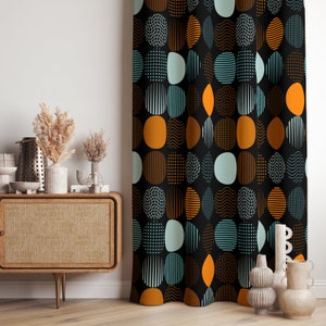 Mid Century Modern Curtain Panels, 70s Hippie Retro Boho Curtains, Orange Vintage Printed ...