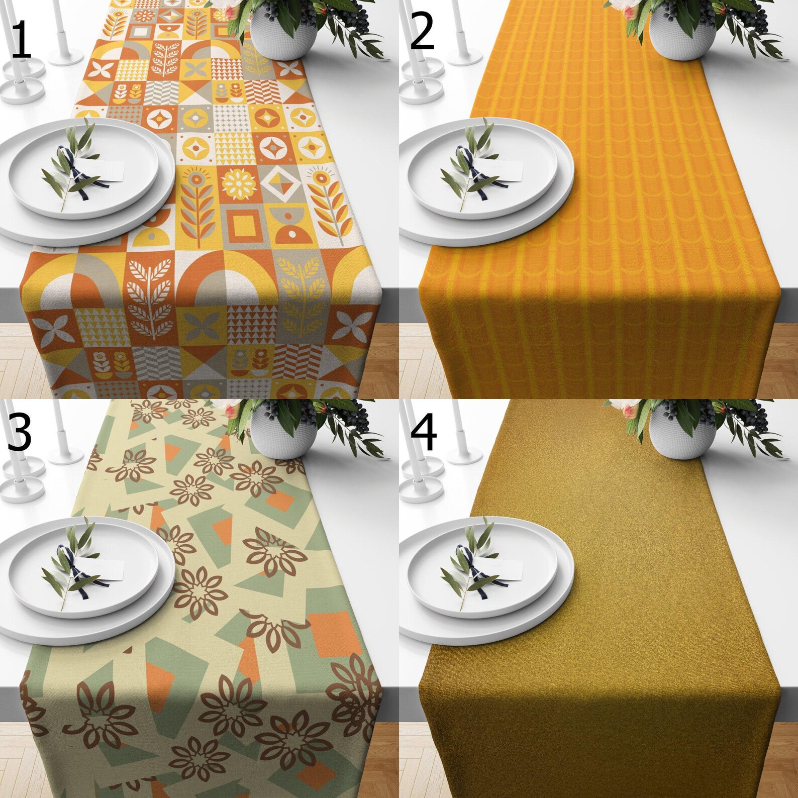 Orange Mid Century Modern Table Runner, Retro Table Runner, Mcm Table ...