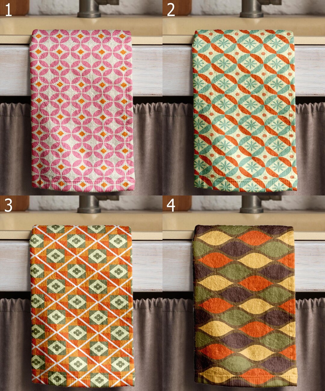 Mid Century Modern Tea Towels, Retro Dish Towel, 70s Kitchen Gifts, MCM ...