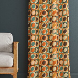 Mid Century Modern Curtain Panels, Boho Retro Curtains, Orange Hippie Retro Window Curtain ...