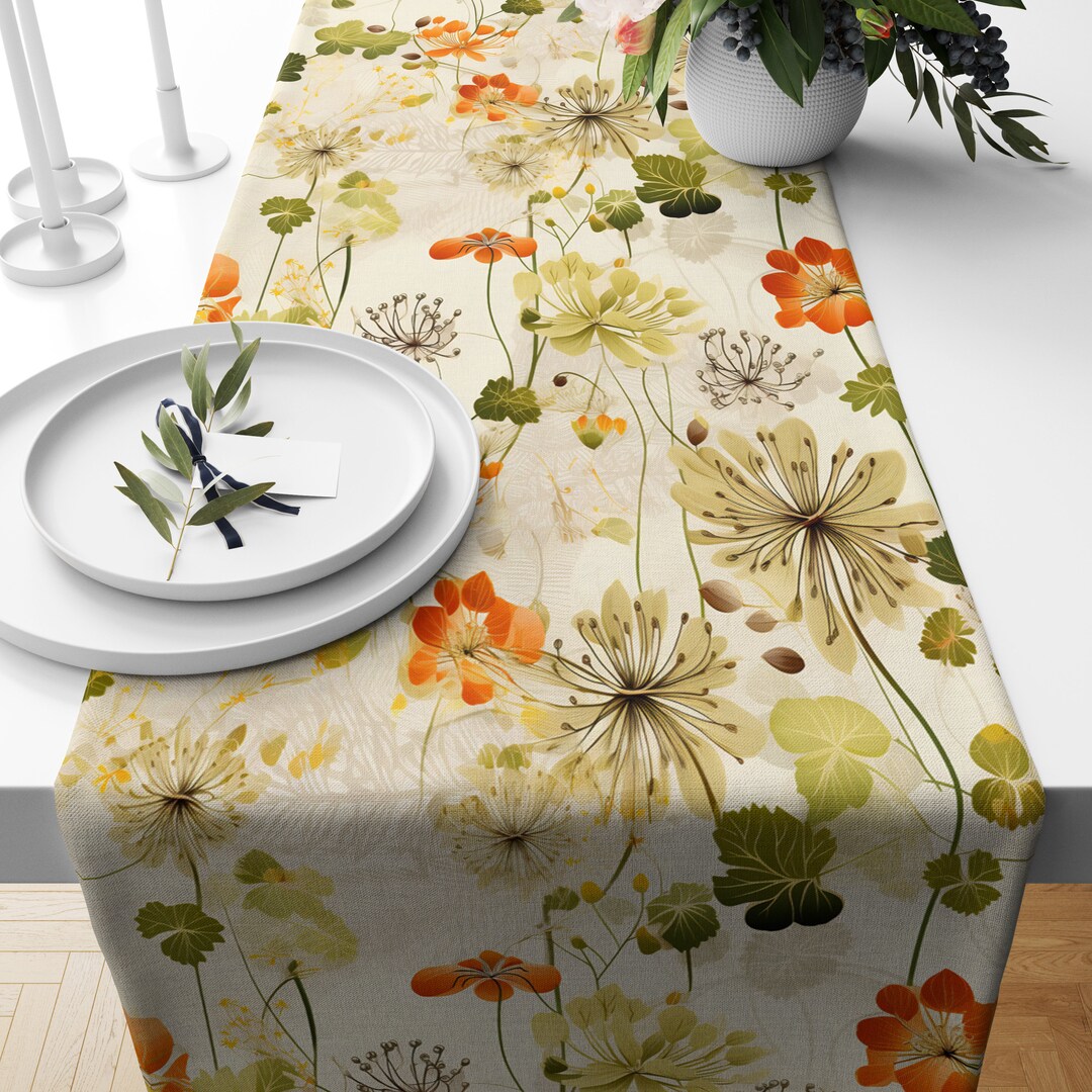 Floral Table Runner, Flowers Print Table Runner, Wildflovers Table ...
