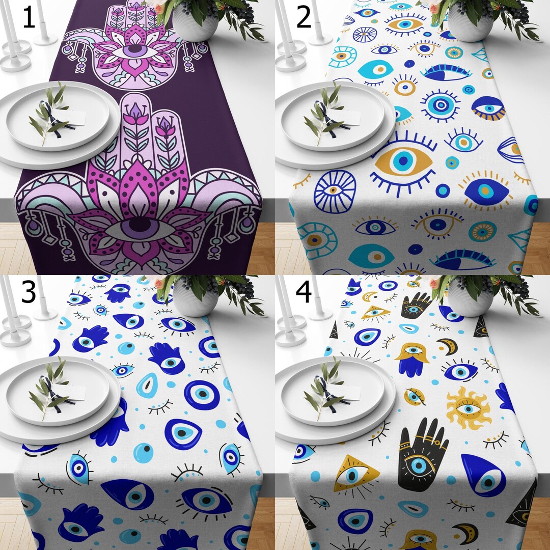 Blue Good Luck Table Runners, Eyes Table Runner, Blue Evil Eye Style ...